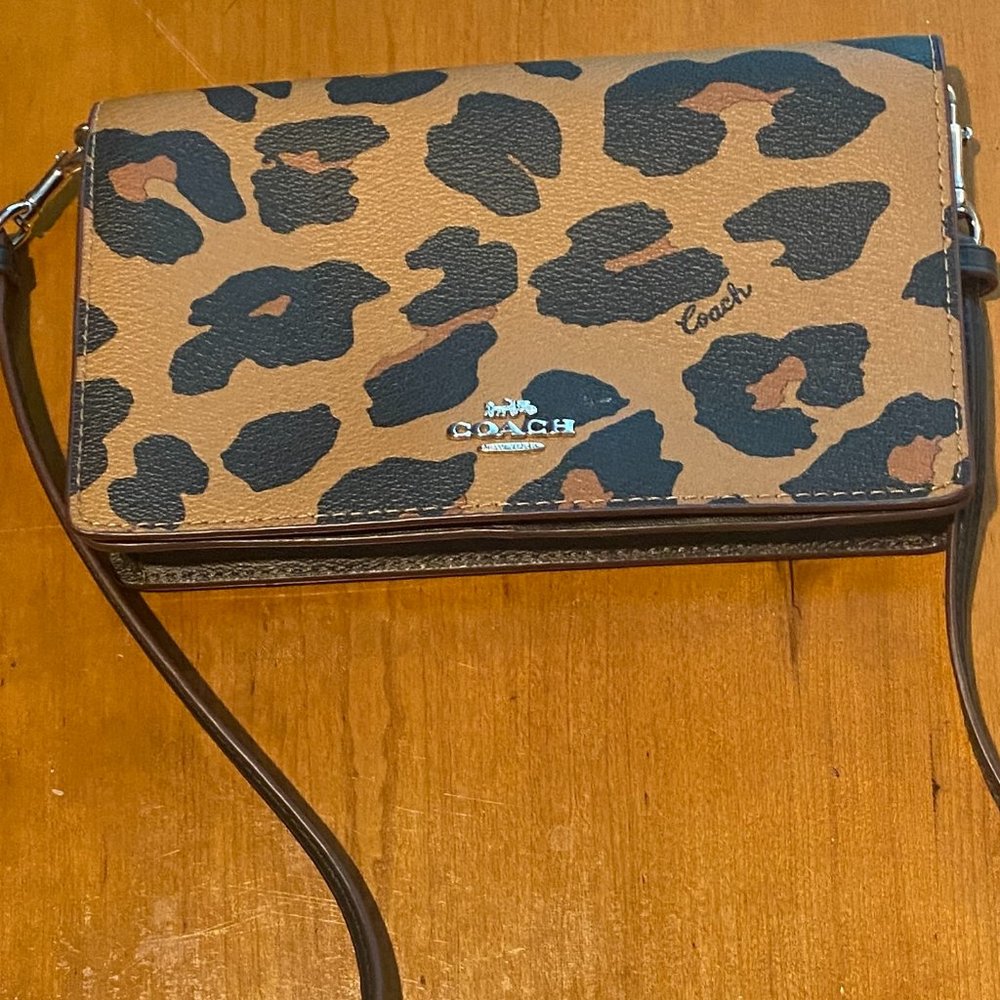 Coach Leather Cheetah Clutch Foldover Crossbody - Gem